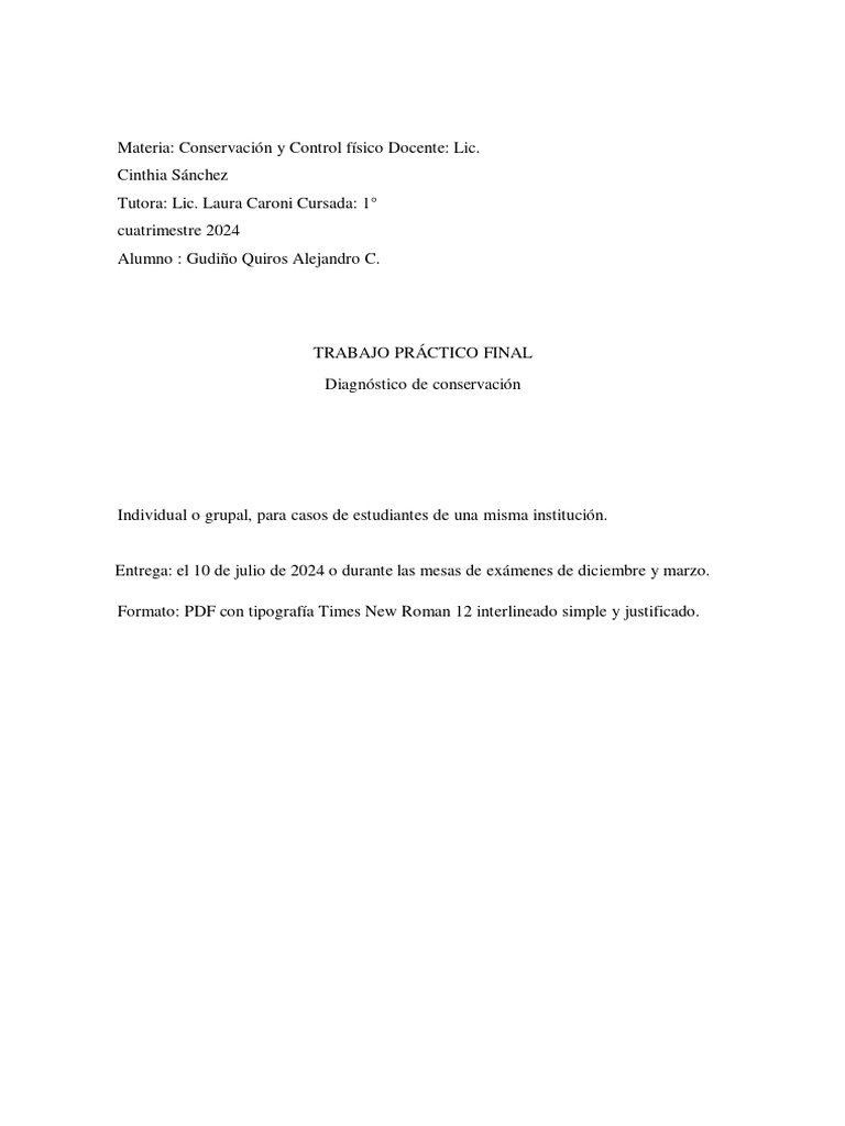 Conservacion y Control Fisico M1499 TP - Final Gudin o Quiros | PDF