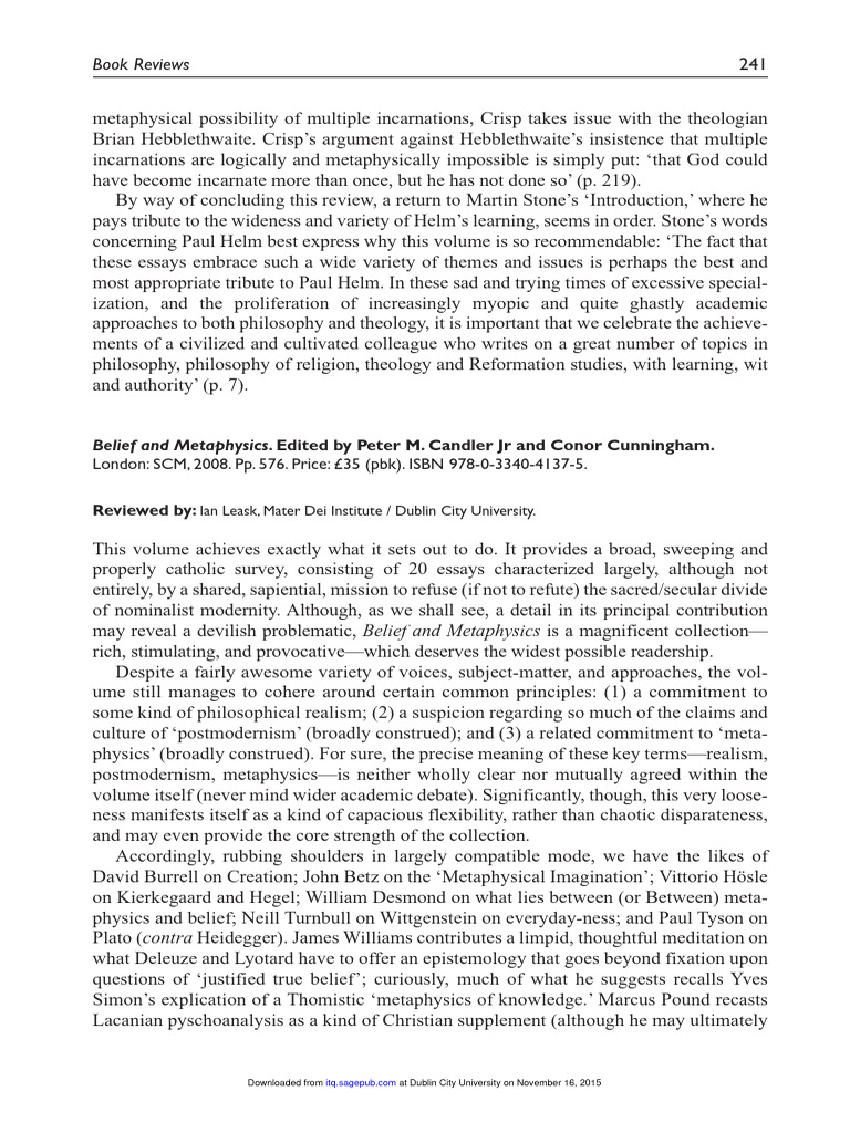 Book Review Belief and Metaphysics Edite | PDF | Metaphysics | Theology