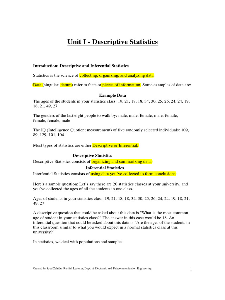 Statistics Lecture Notes by IIUCian Teacher | PDF | Level Of ...