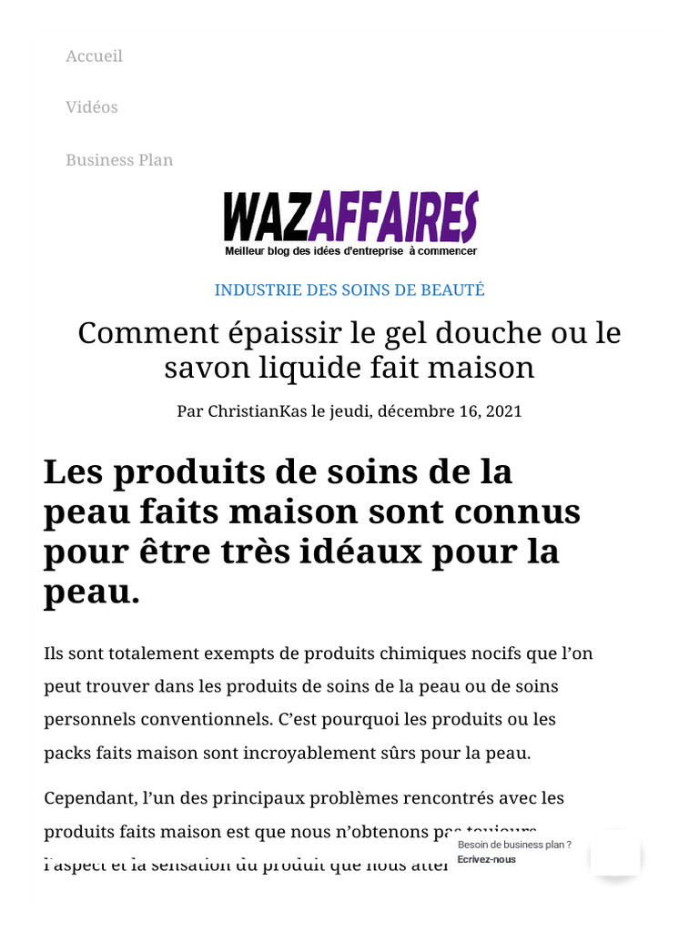 Comment Épaissir Le Gel Douche Ou Le Savon Liquide Fait Maison | PDF | Savon | Huile essentielle