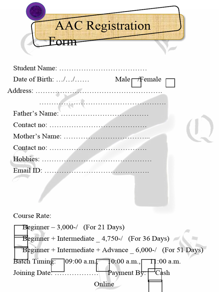 Class 11 AAC Registration Form | PDF