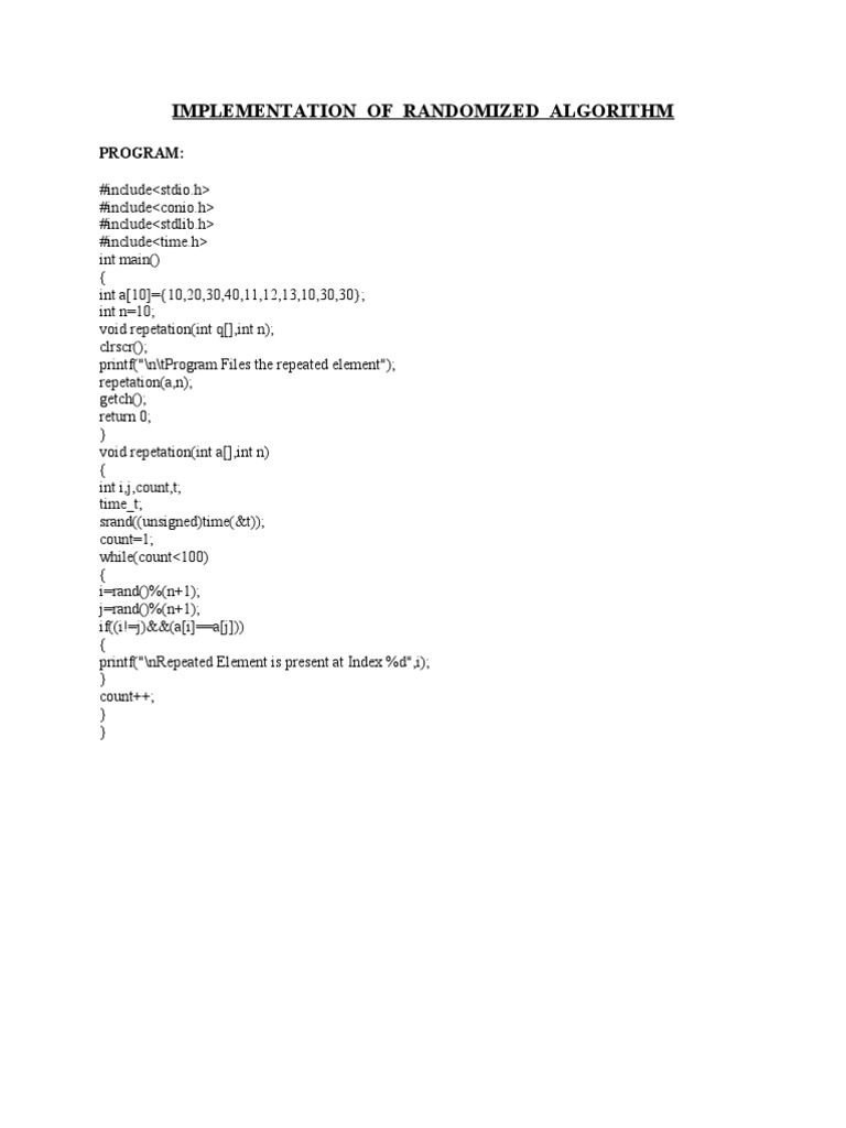 Implementation of Randomized Algorithm | PDF Implementation of Randomized Algorithm | PDF