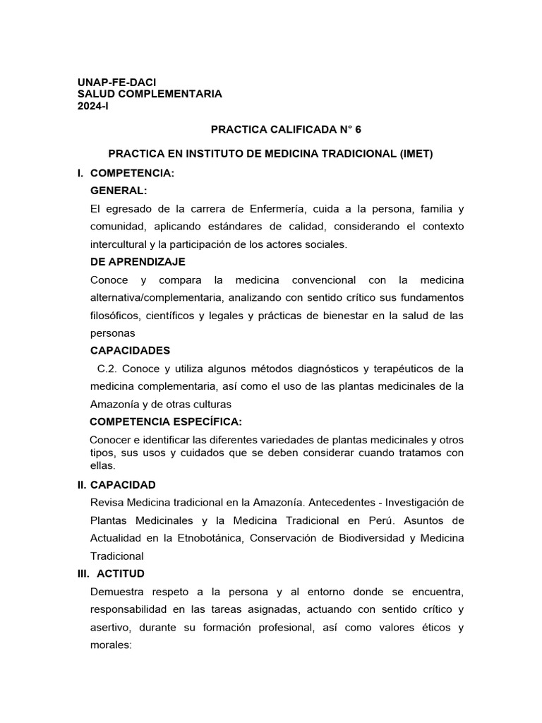 GUIA de Practica Calificada N°6 SALUD COMPLEMENTARIA 2024 | PDF | Medicina | Maestros