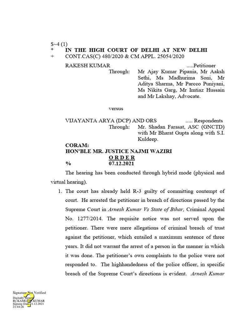 Rakesh - 41 CRPC - Arnesh - Guidlines - One Day Sentence | PDF | Justice | Crime & Violence