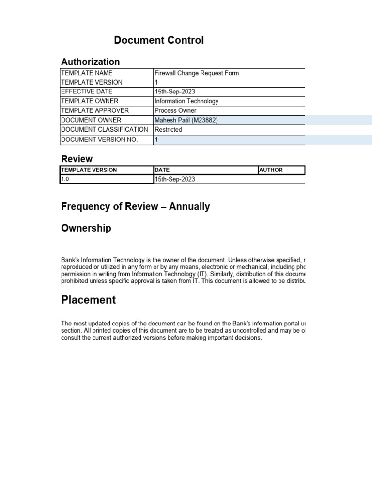 Firewall Change Request Form 1.0 2 | PDF | Ip Address | Telecommunications