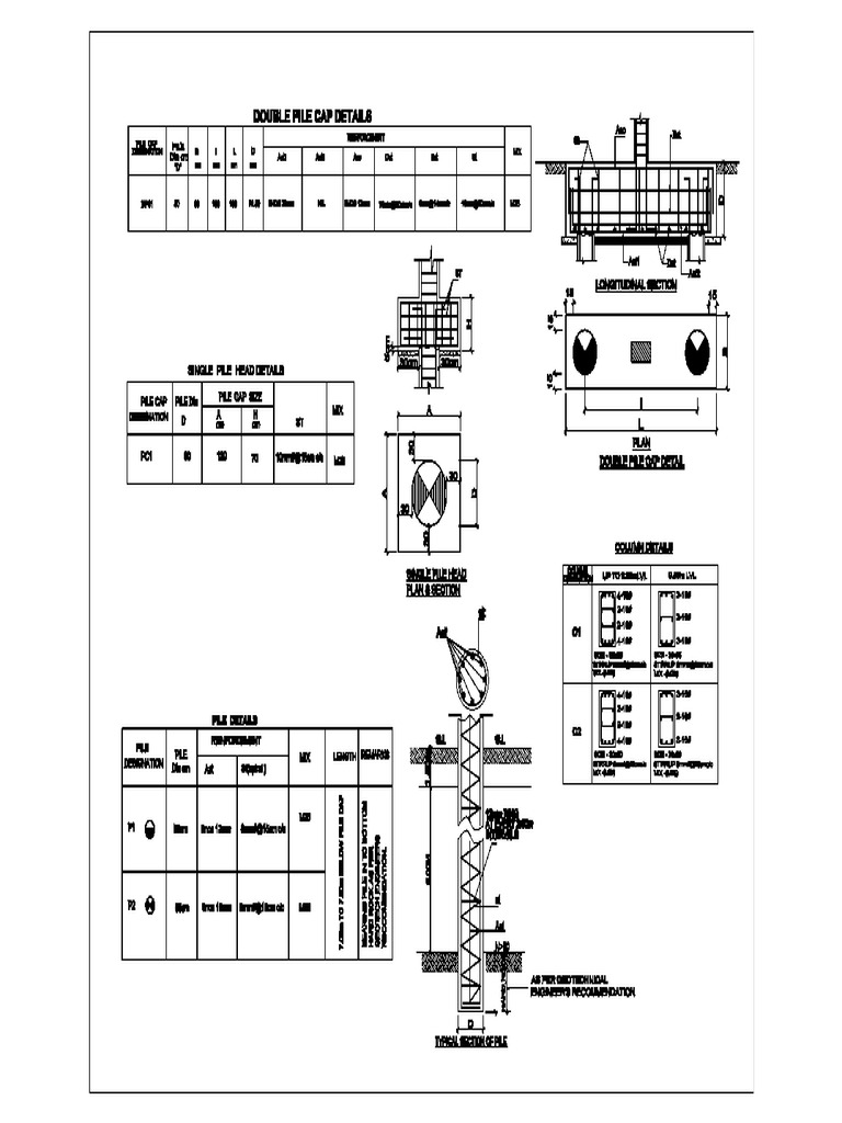Column, Pile and Pile Cap Reinforcement Details-Model | PDF