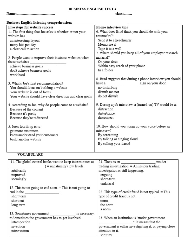 Business English Test: Website & Interview Tips | PDF | Petroleum ...
