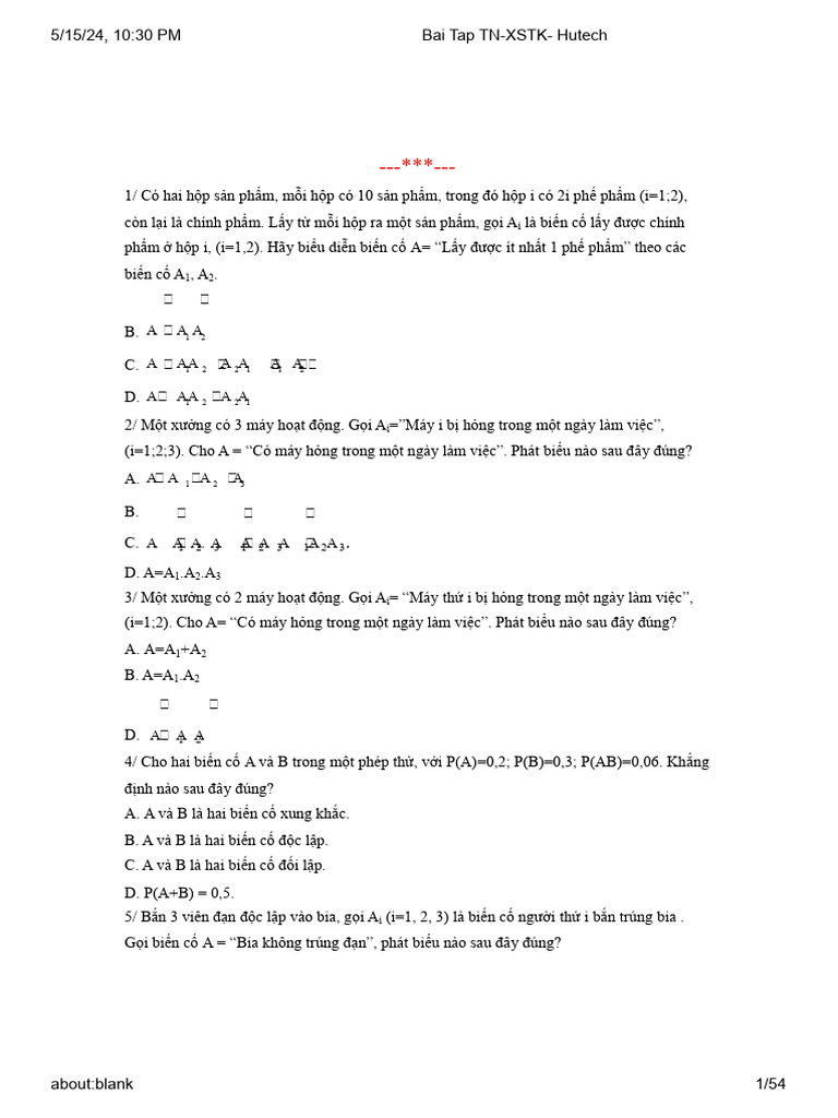 Bai Tap TN-XSTK - Hutech | PDF