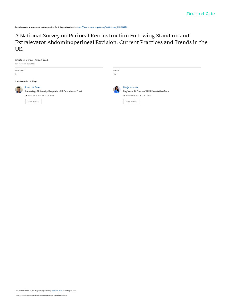 A National Survey On Perineal Reconstruction Following Standard and ...