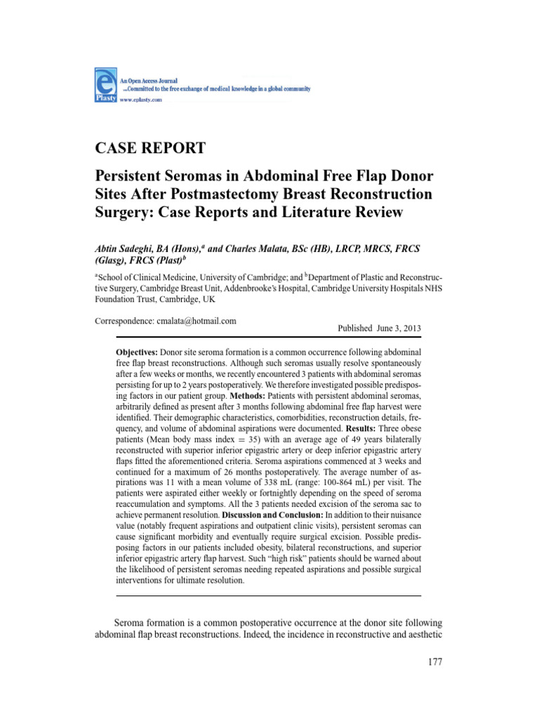 CASE REPORT Persistent Seromas in Abdominal Free Flap Donor Sites After ... CASE REPORT Persistent Seromas in Abdominal Free Flap Donor Sites After ...