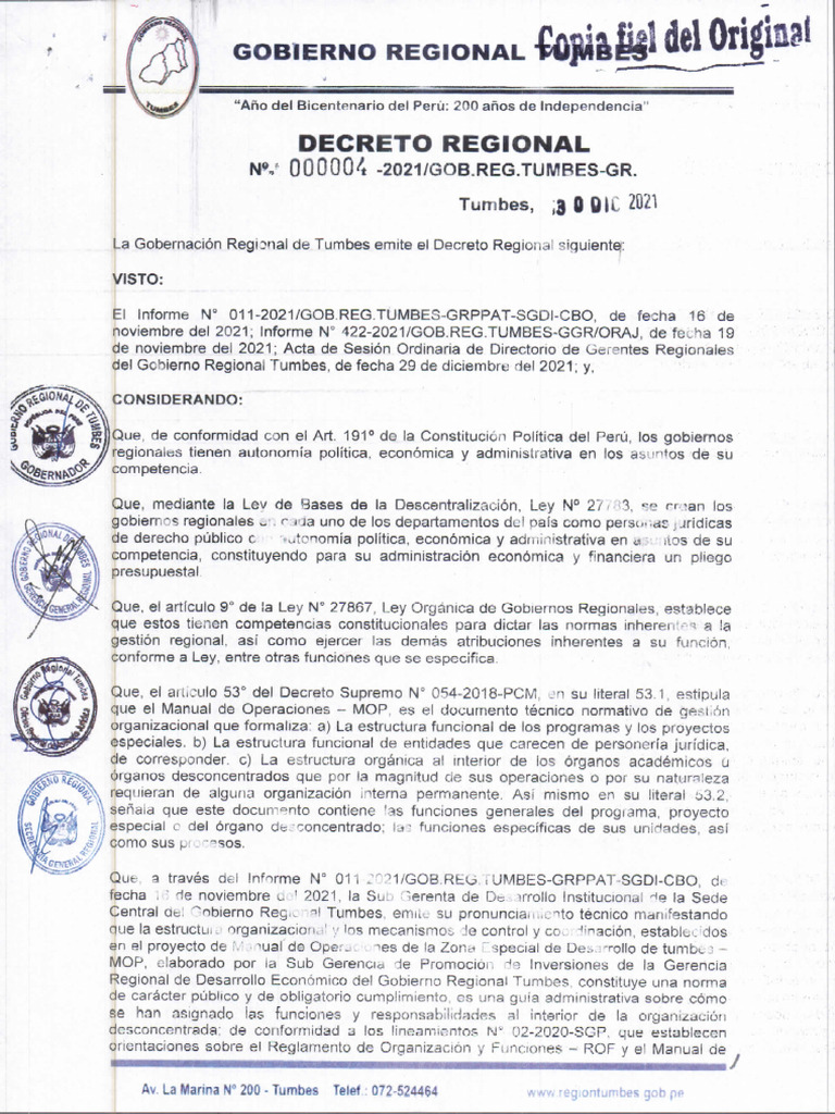Decreto Regional Nro 000004 2021 Gob - Reg.tumbes GR | PDF