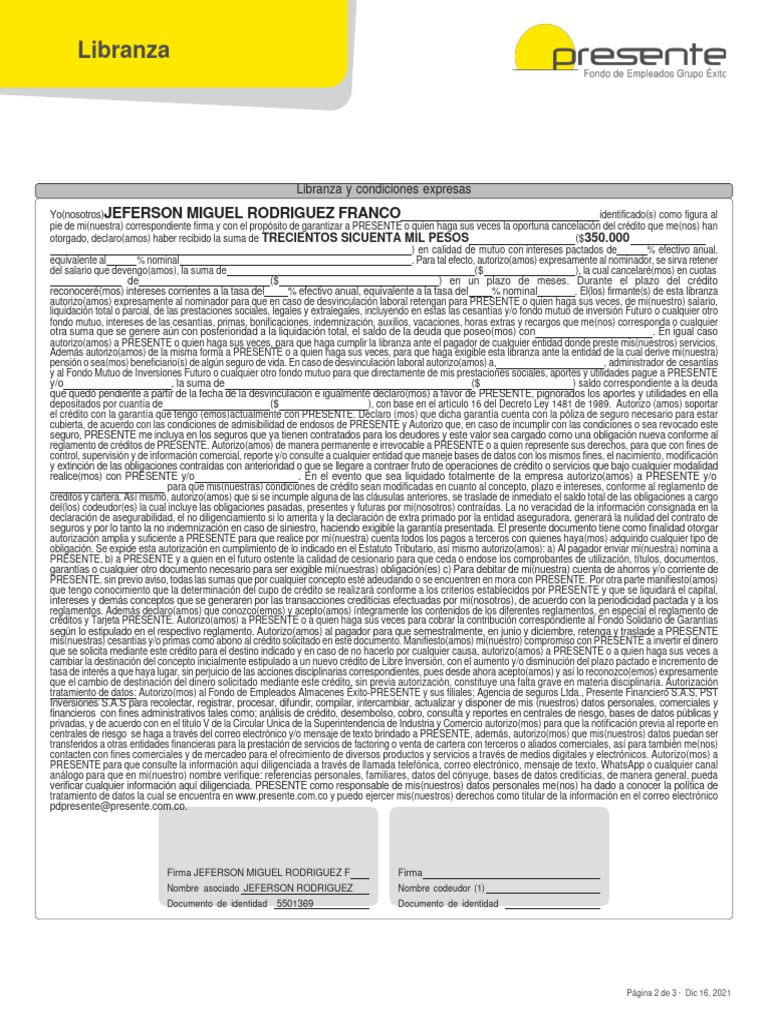 Libranza Pagare Carta Instrucciones Pruebas1 | PDF | Seguro | Pagos