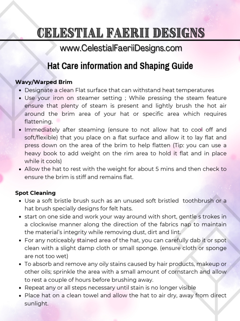 Hat Care Instructions | PDF
