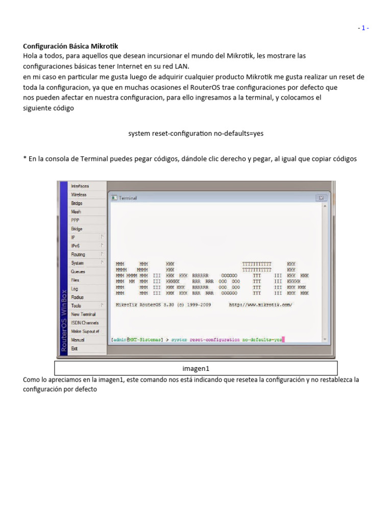 Configuración Básica Mikrotik | PDF | Enrutador (Computación) | Gateway (Telecomunicaciones)