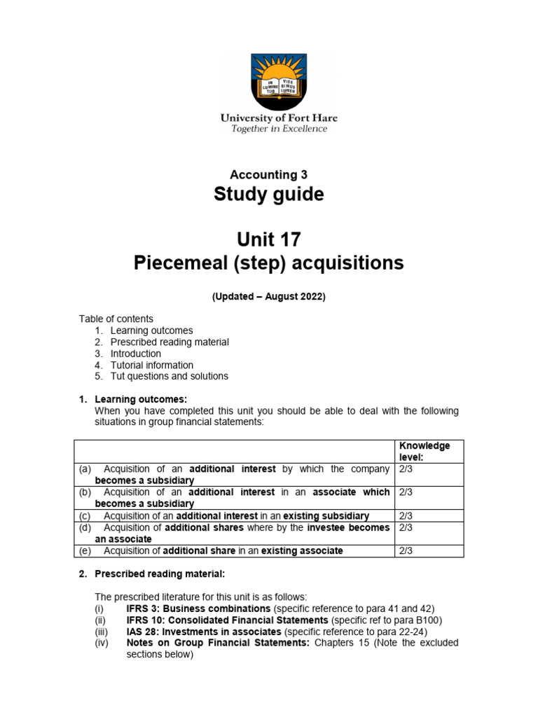 1.0 Unit 17 Piecemeal Acquisitions 2022 | PDF | Mergers And Acquisitions | International ...