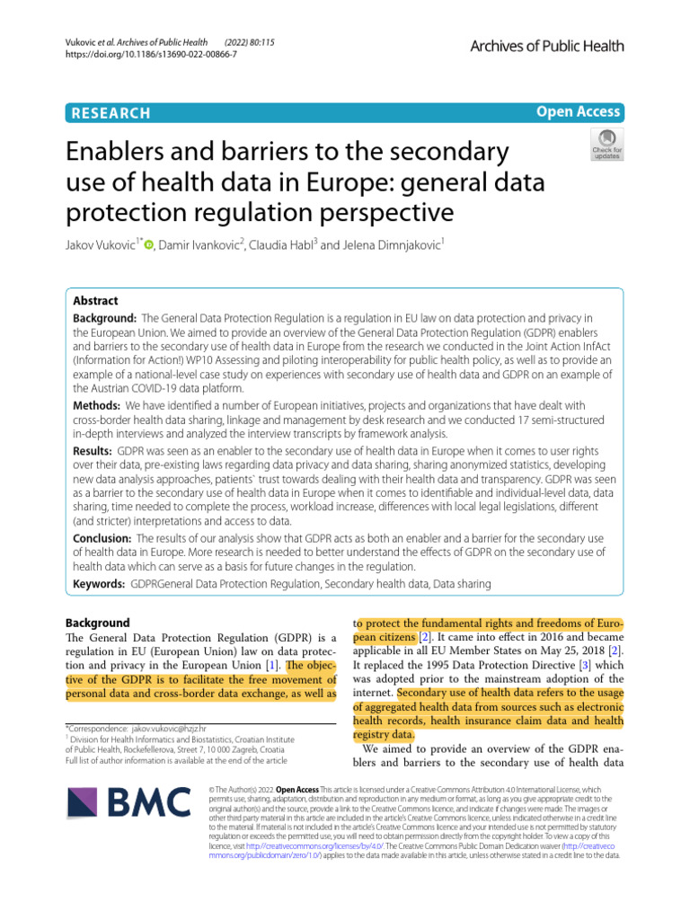Enablers and Barriers to the secondary use of health data in Europe ...