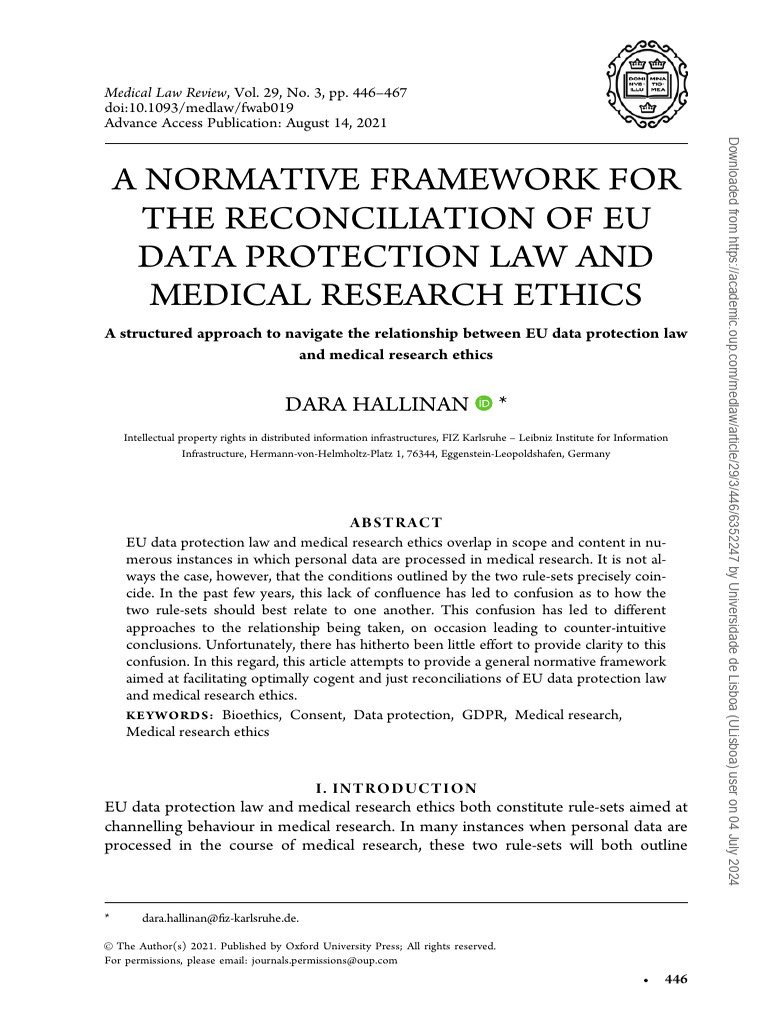 Data Protection Law and Medical Research | PDF | Information Privacy ...