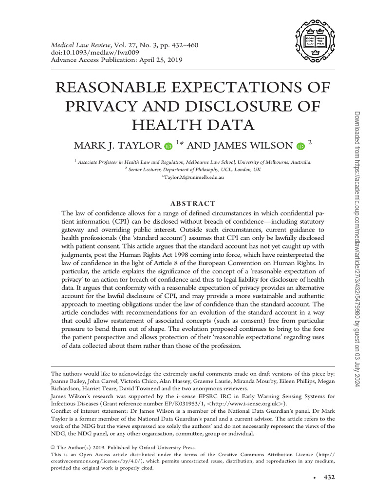 Mark J. Taylor - Reasonable Expectations of Privacy and Disclosure of ...