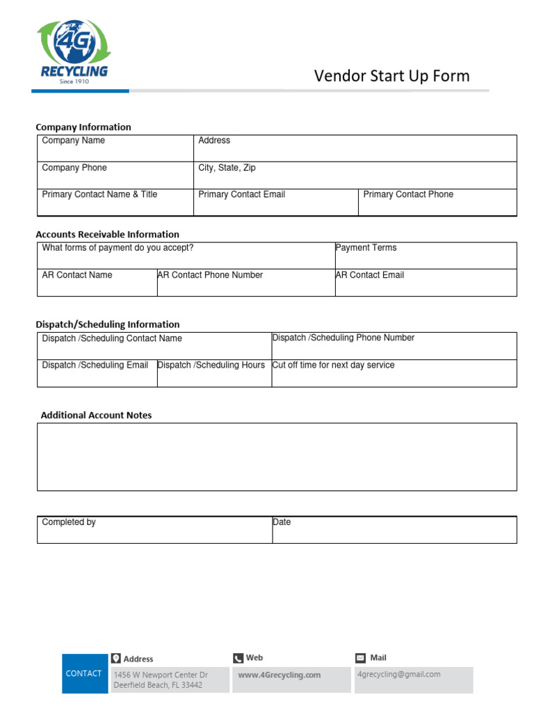 Vendor Start-Up Form | PDF