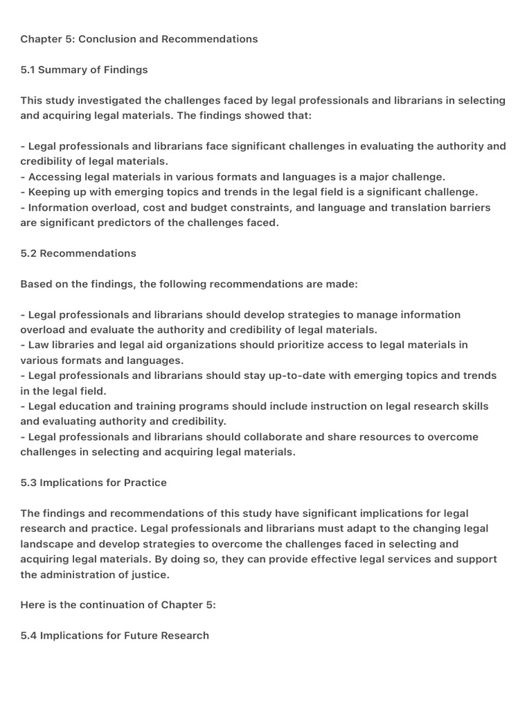 Chapter 5: Conclusion and Recommendations | PDF | Librarian | Artificial Intelligence