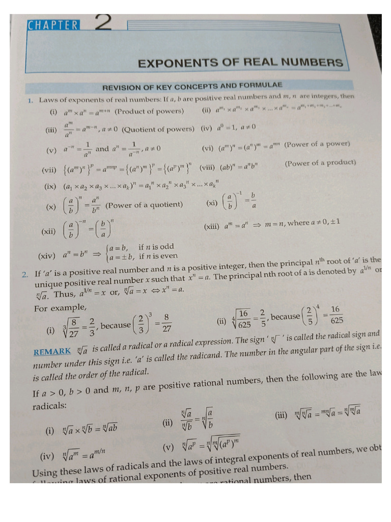 Class 9 CH Exponents of Real Numbers | PDF