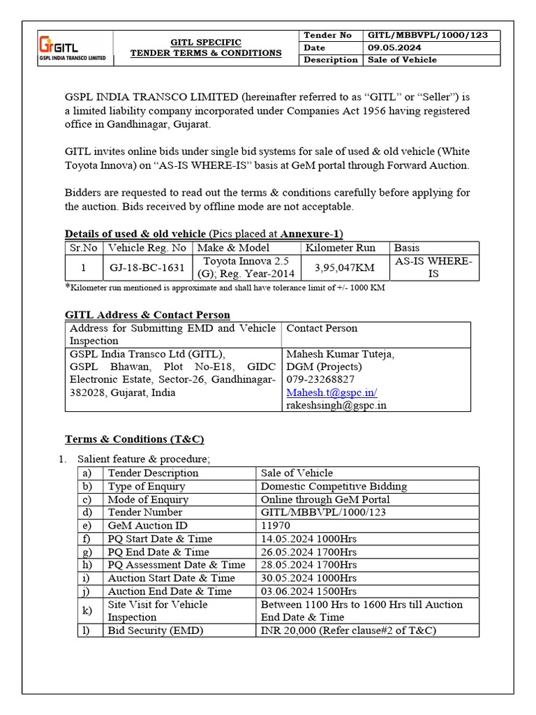 Tender Document For Sale | PDF | Auction