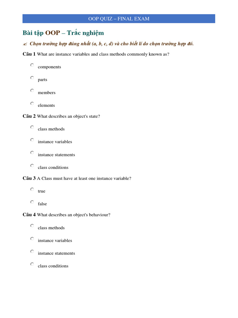OOP TracNghiem May02 2024 | PDF | Class (Computer Programming) | Method (Computer Programming)