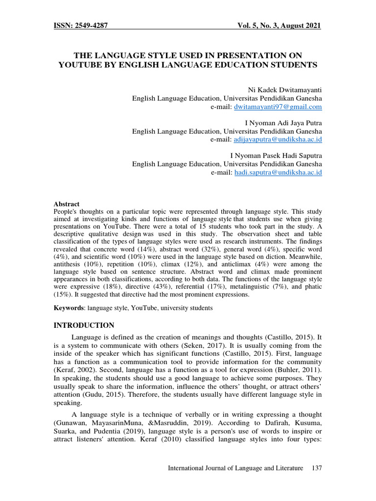 Rey1024, 137 - 150 THE LANGUAGE STYLE USED | PDF | Data | Word