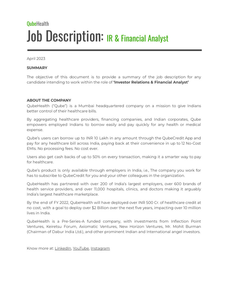 QB JD - IR & Financial Analyst (CEO's Office) | PDF | Economies | Business