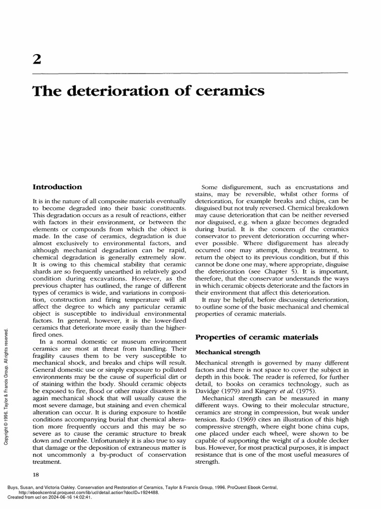 Conservation and Restoration of Ceramics - (2 The Deterioration of ...