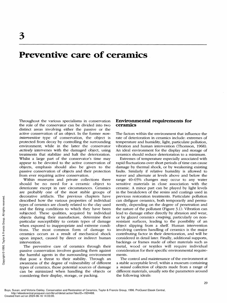 Conservation and Restoration of Ceramics - (3 Preventive Care of ...