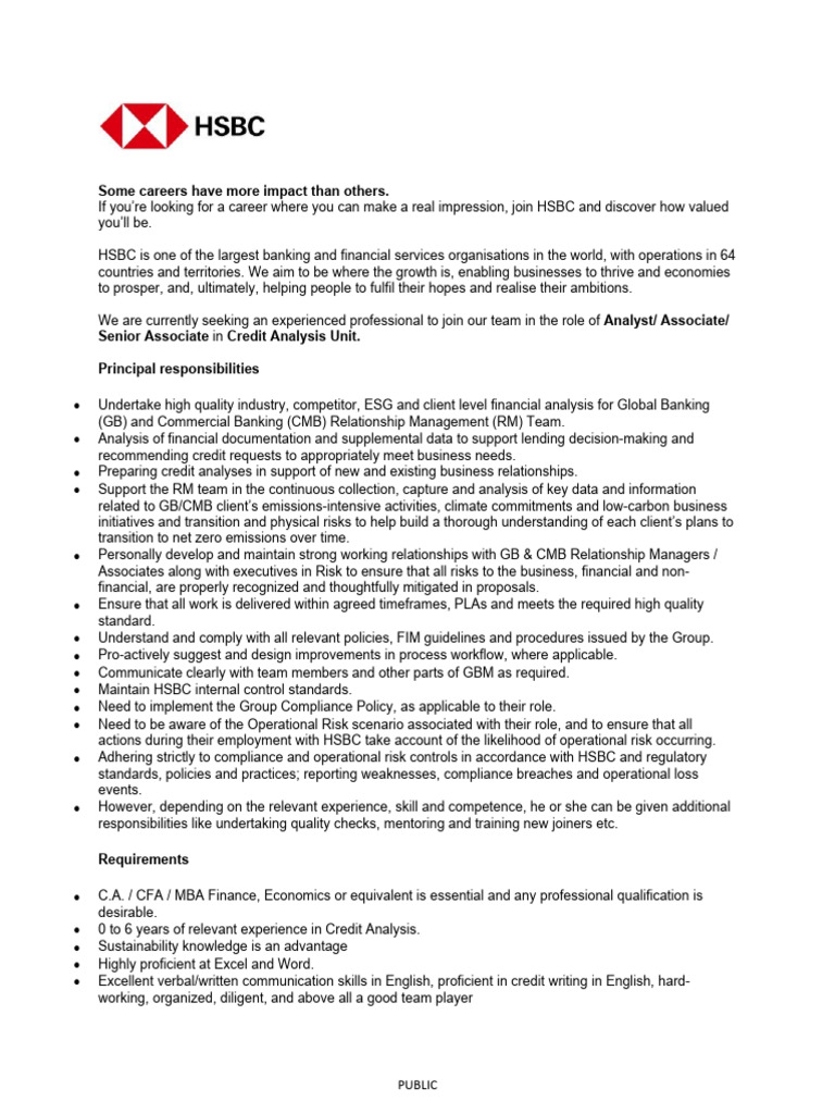 JD - Credit Analysis Unit - v2 | PDF | Risk | Hsbc