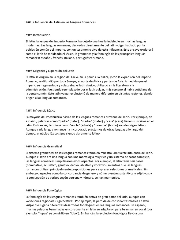 Influencia del Latín en Lenguas Romances | PDF | latín | Lengua española