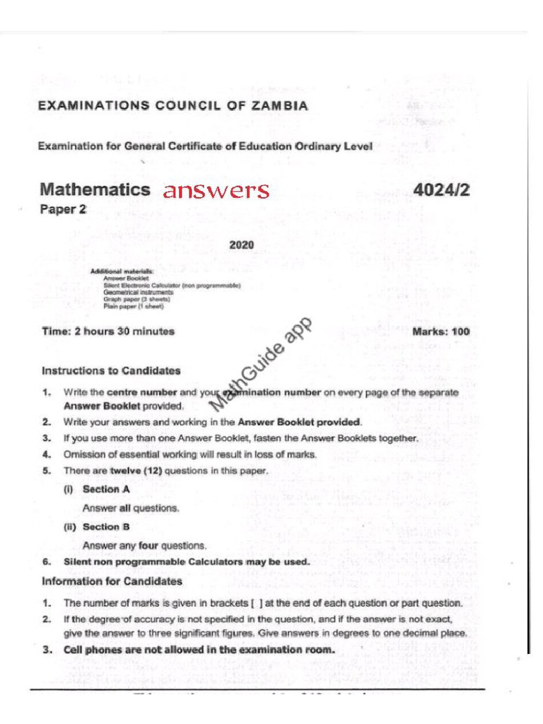 2020 Answers Mathematics | PDF