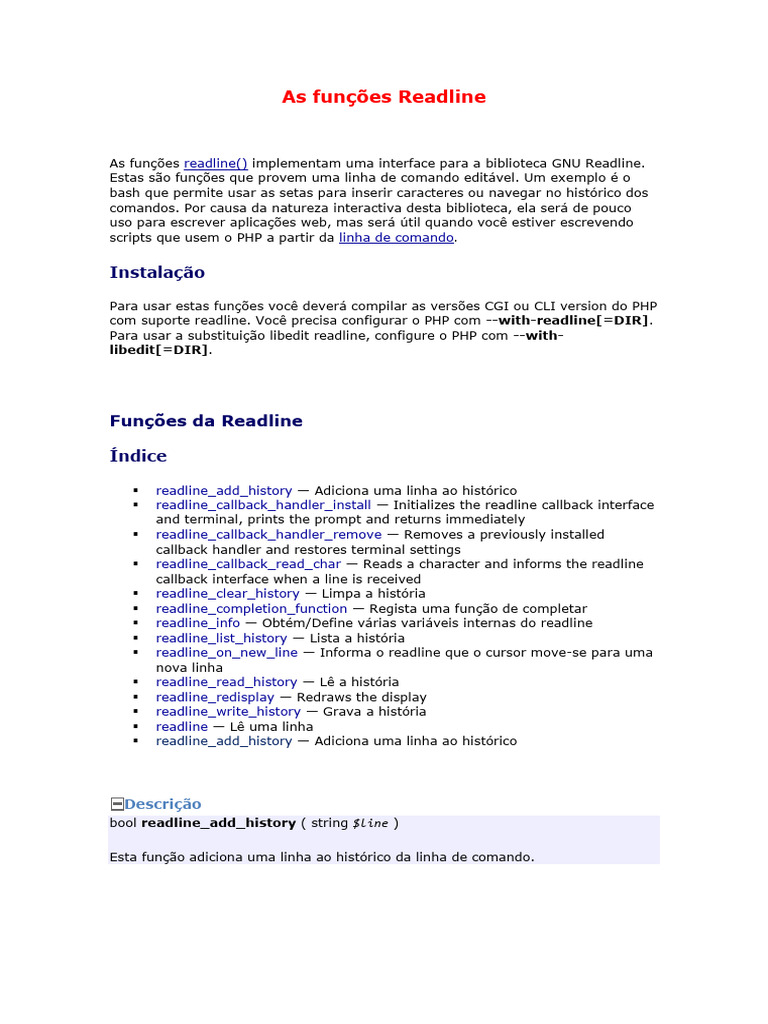As Funções Readline | PDF | Interface de linha de comando | Php