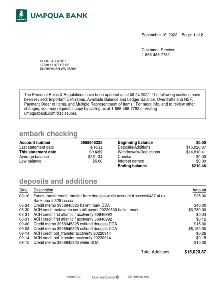 Umpqua Document | PDF | Overdraft | Banking