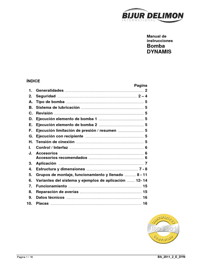 Manual Dynamiss en Español | PDF | Bomba | Conector eléctrico
