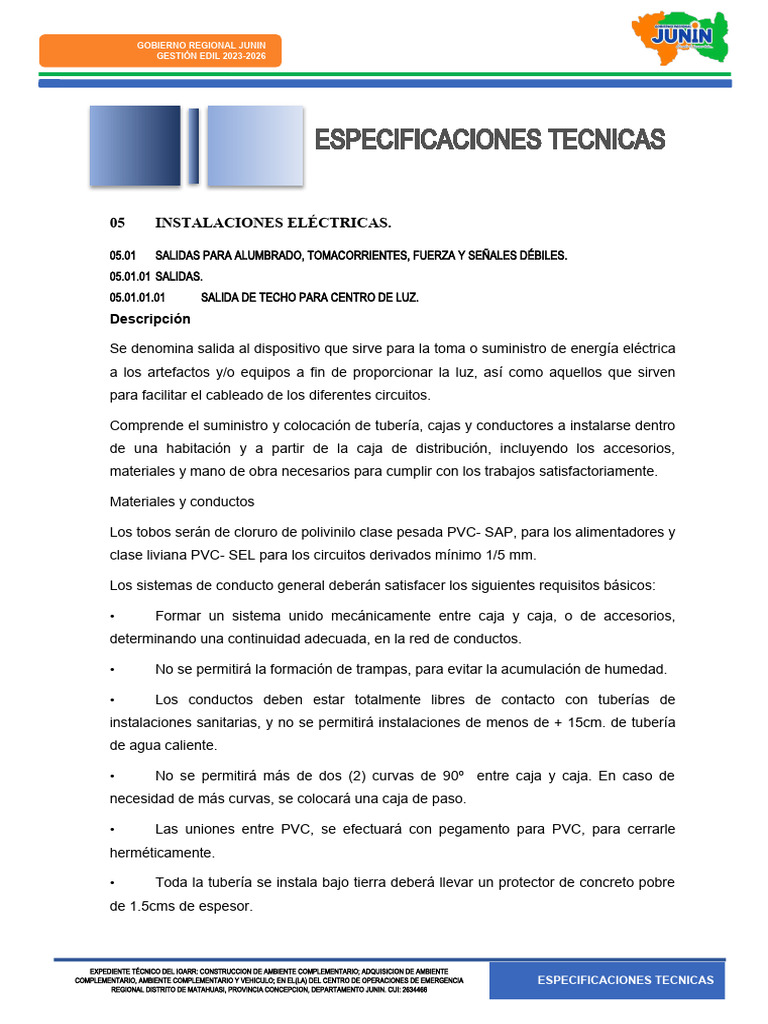 Especificaciones Tecnicas (Mod 5 Electricas) | PDF | Tubería (transporte de fluidos) | Conductor ...