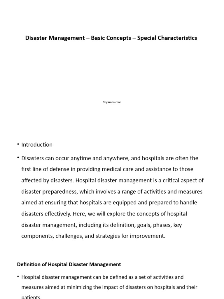 Basic Concepts of Disaster Management of Hospitals | PDF | Emergency ...