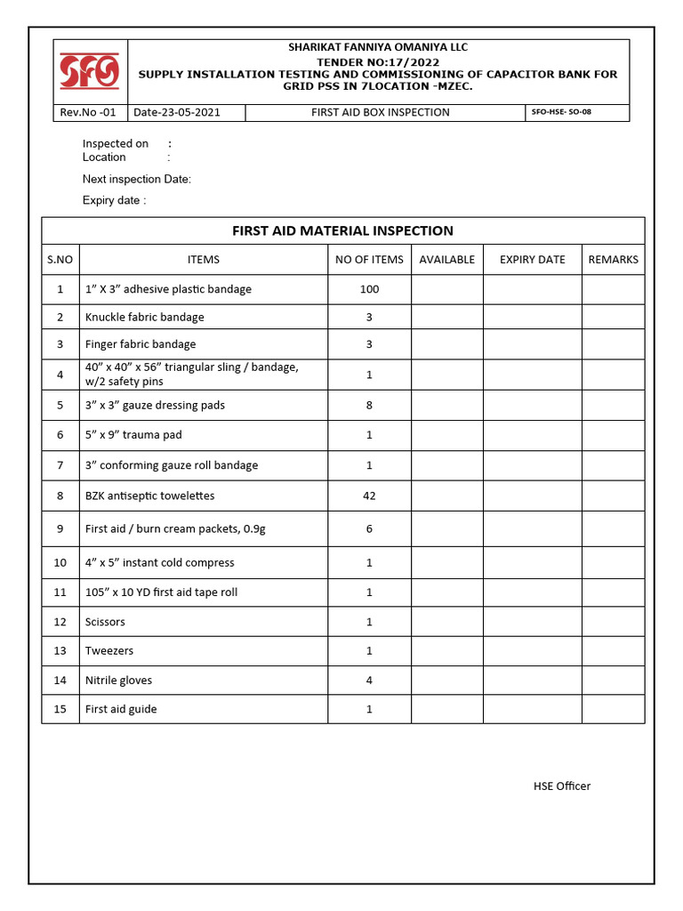 8.FIRSTAID BOX Inspection | PDF | First Aid