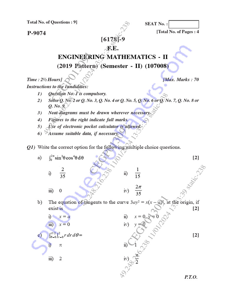 Be - First Year Fe Engineering - Semester 2 - 2023 - November - Engineering Mathematics II ...