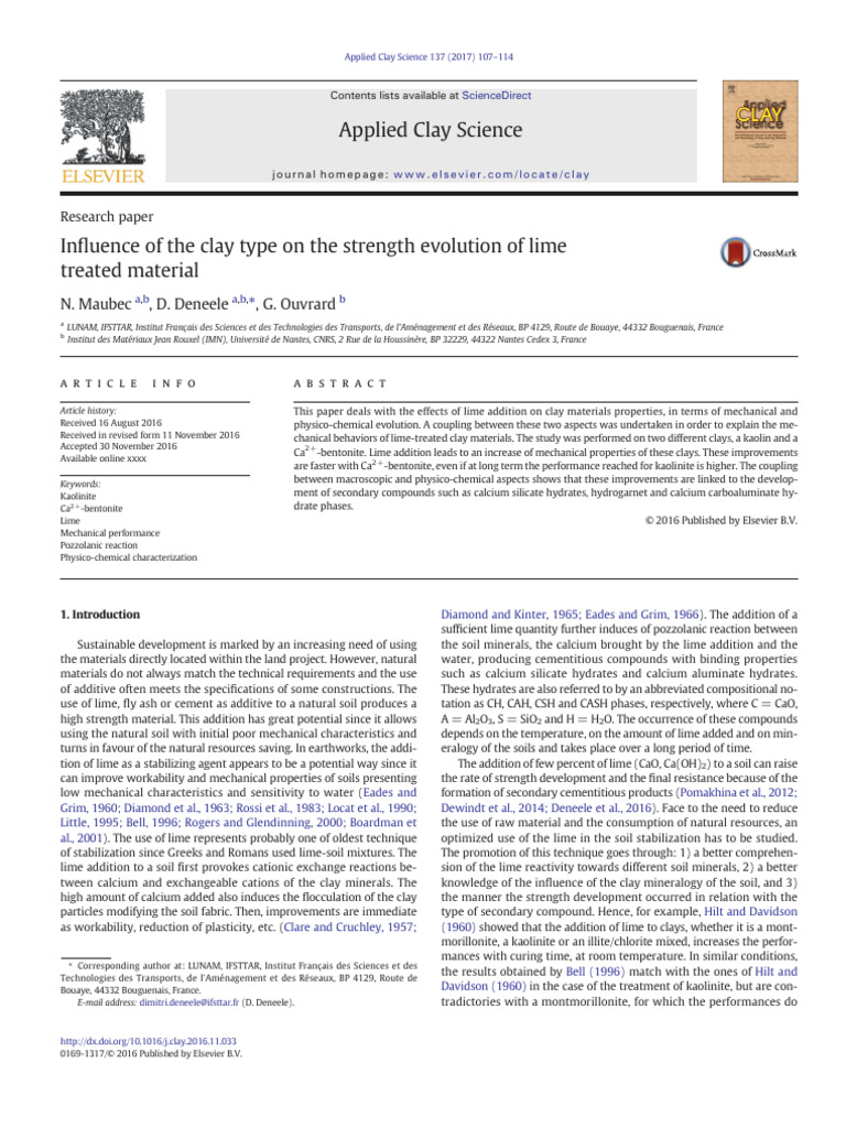 Clay Type Effects on Lime Strength | PDF | Cement | Lime (Material)