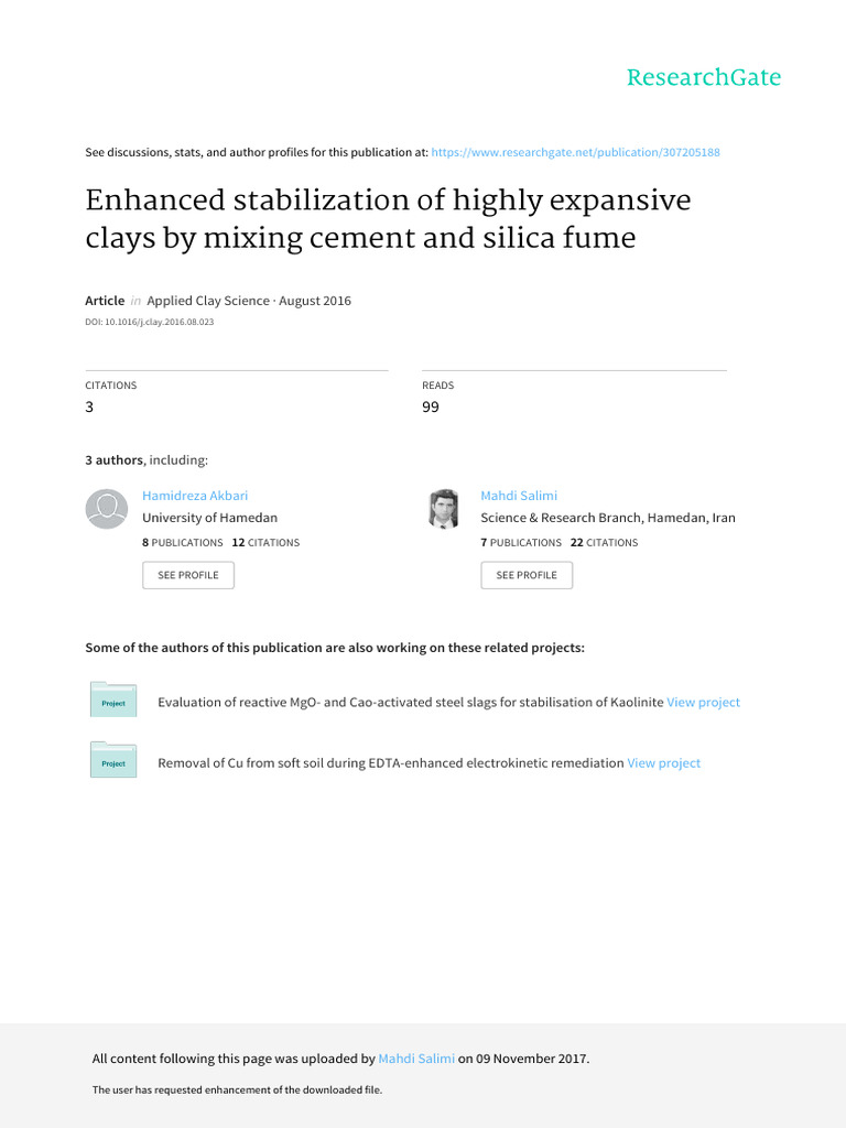 2016 Enhanced Stabilization of Highly Expansive Lays by Mixing Cement ...