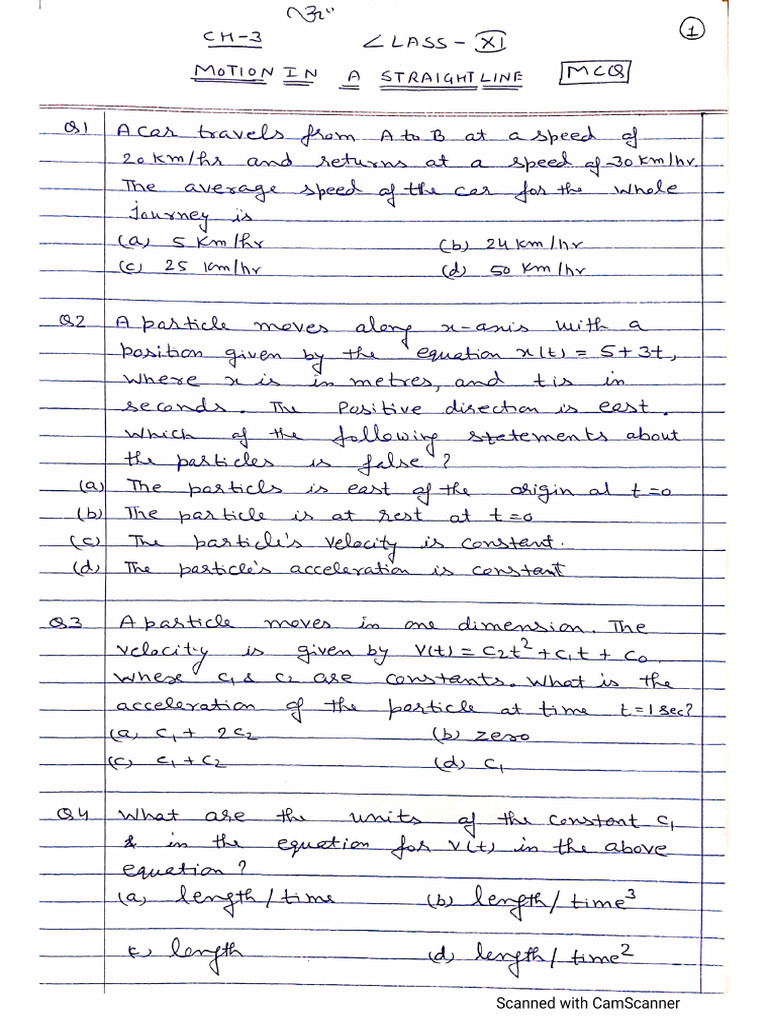 Motion in A Straight Line MCQ PDF | PDF