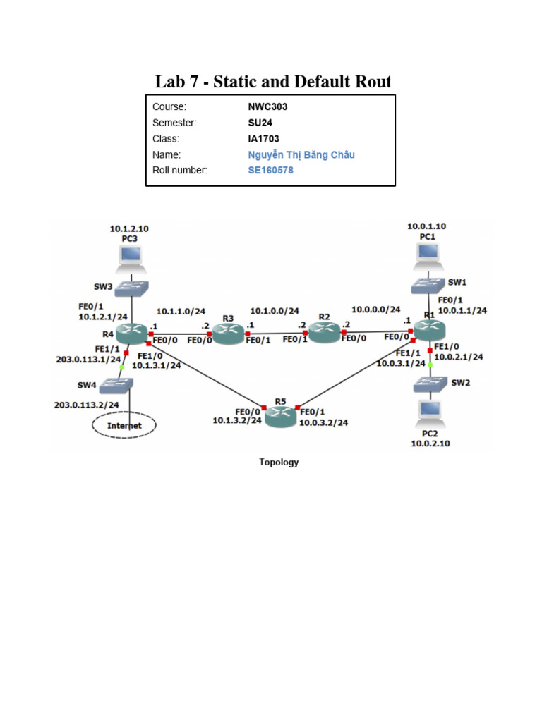 Lab 7 Static And Default Routes Pdf Ip Address Internet
