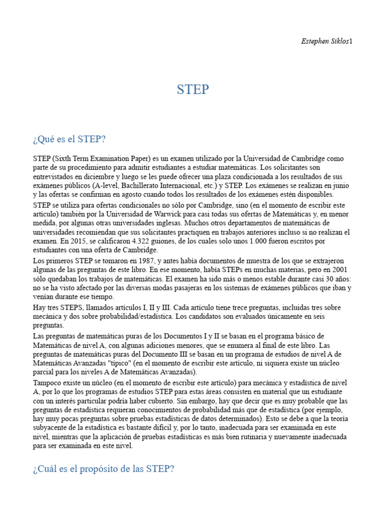 Ejercicios para El Examen STEP Completo en Español | PDF | Estadísticas ...
