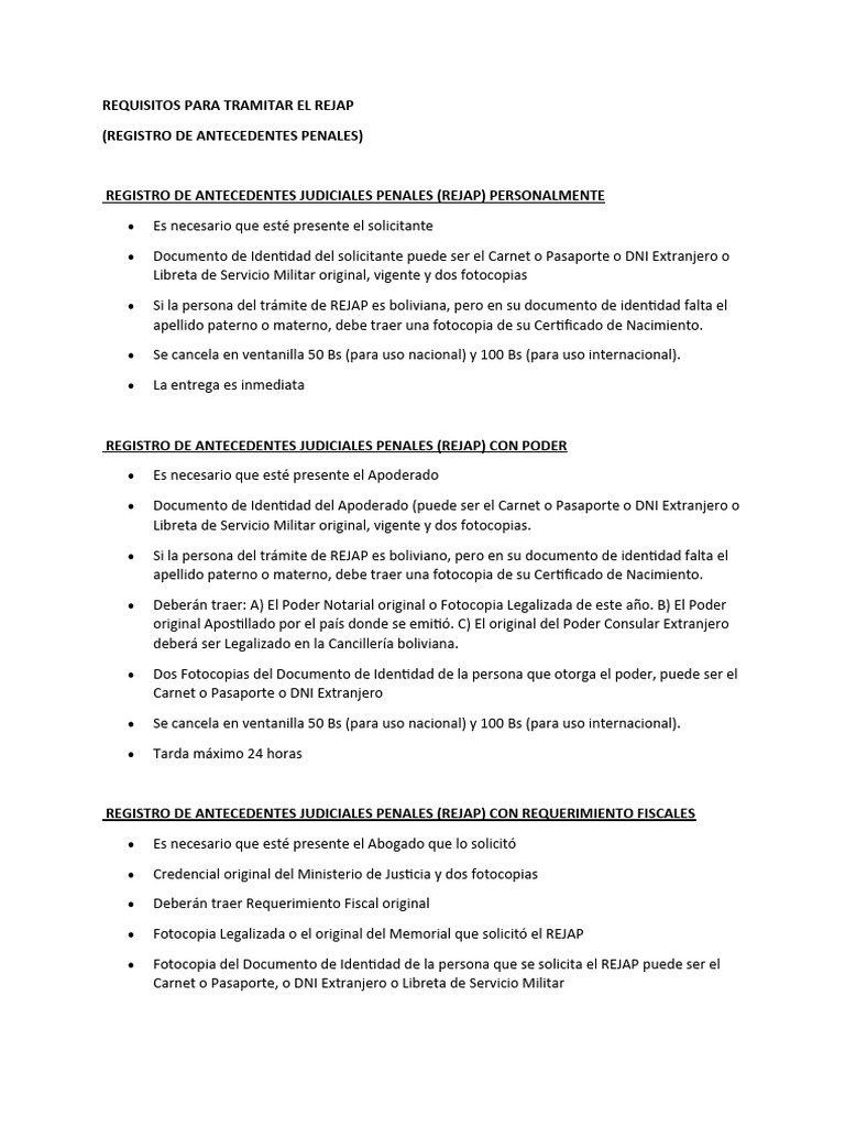 Requisitos para tramitar el REJAP | PDF | Documento de identidad | Gobierno