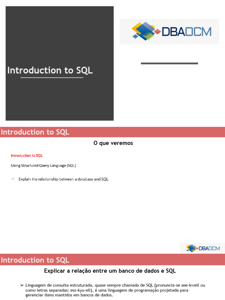 Introduction+to+SQL+apresentac A o | PDF | SQL | Bancos de dados
