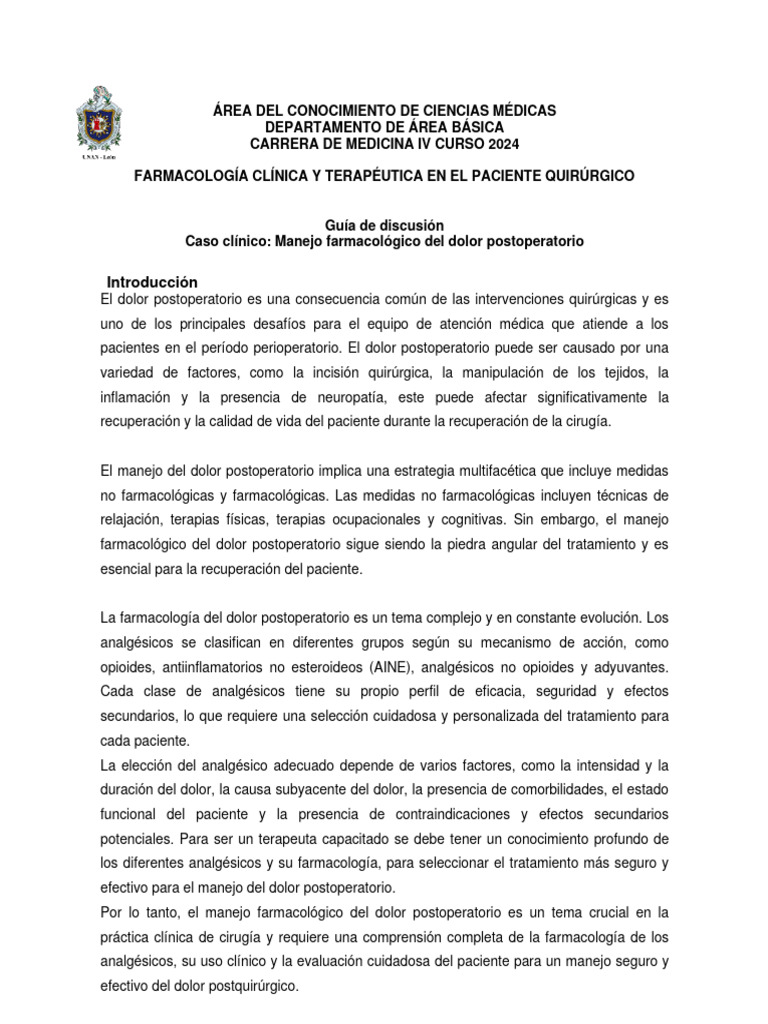 Guia 3. Dolor Postoperatorio | PDF | Analgésico | Dolor