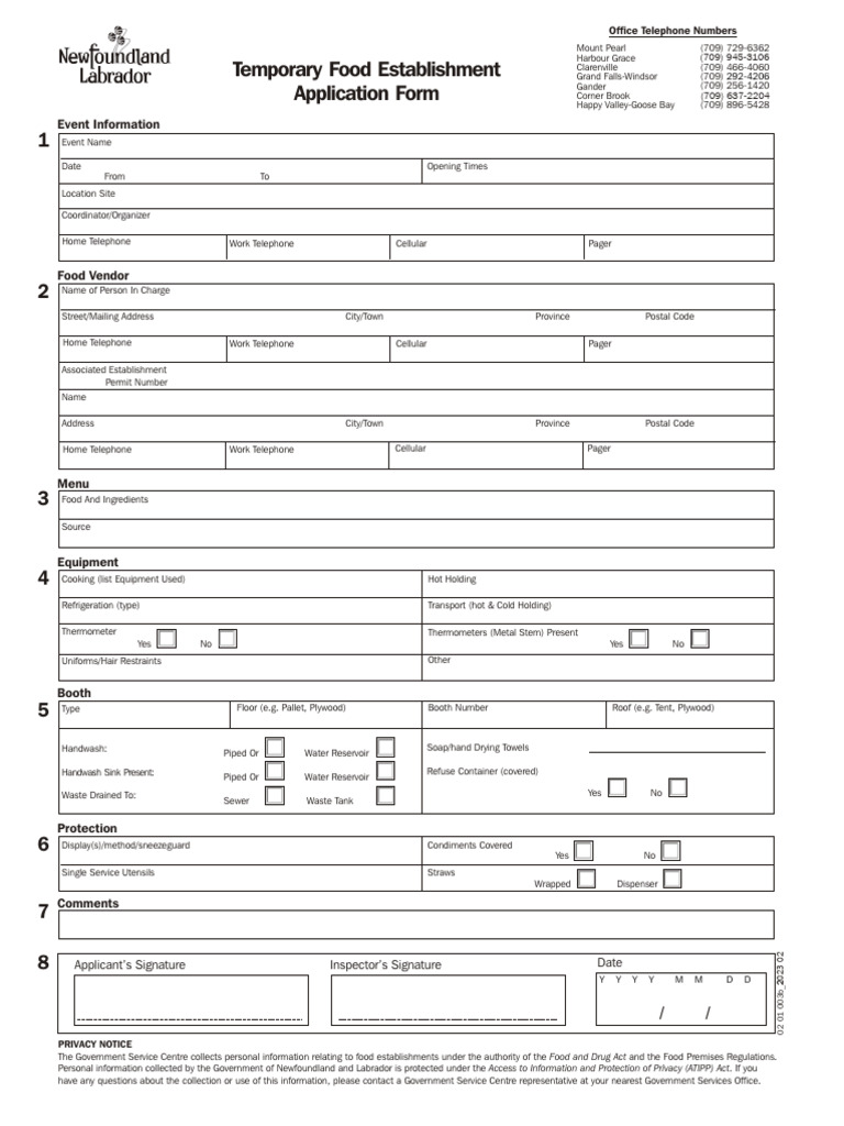 Temporary Food Establishment Application | PDF
